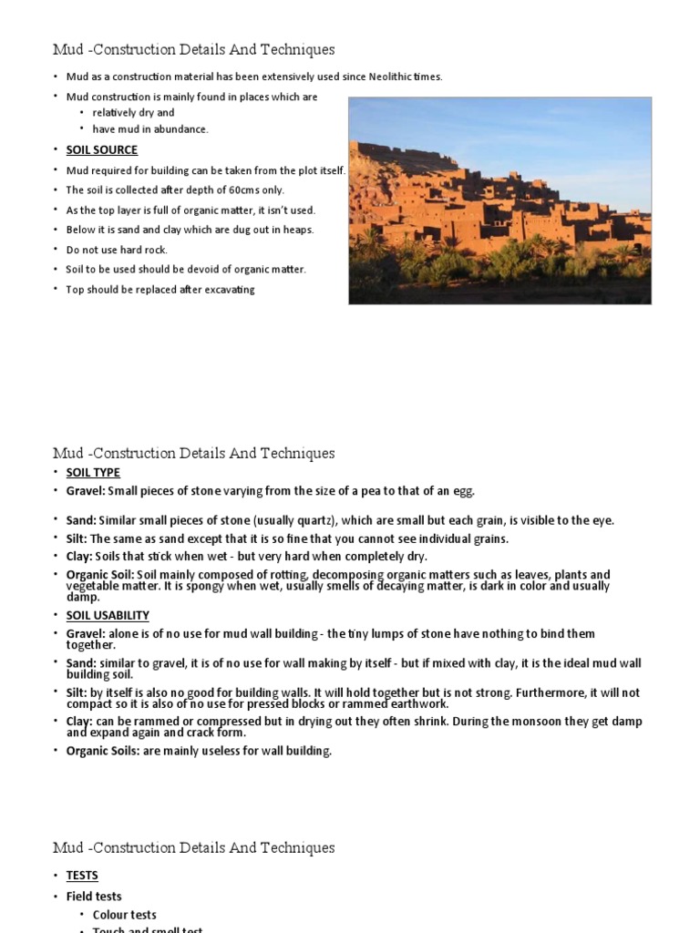 Mud Construction Details And Techniques Pdf Mud Soil