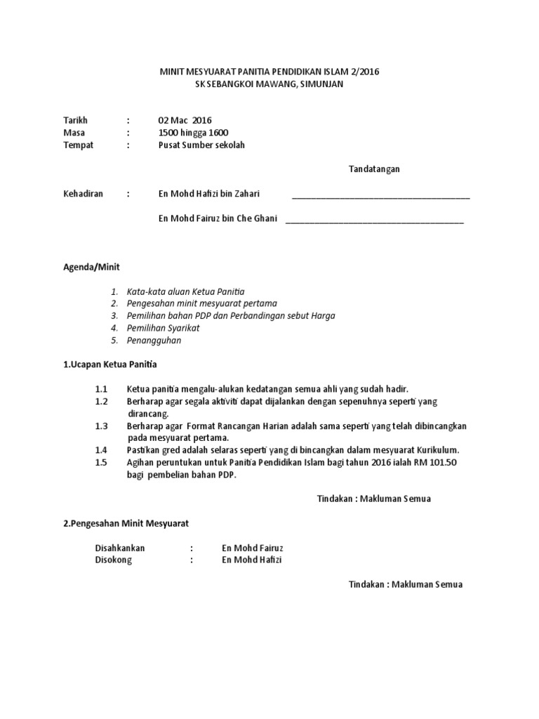Minit Mesyuarat Panitia Sejarah 2 Nota Minta | PDF