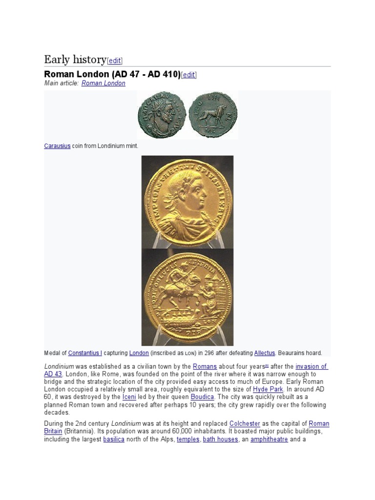Early History: Roman London (AD 47 - AD 410) | PDF | Roman Britain ...