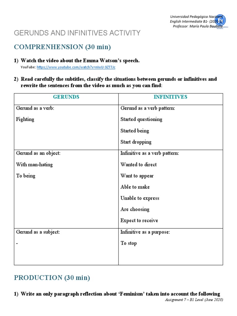 Assignment 7 Gerunds and Infinitives B1 Level | PDF | Prejudices | Feminism