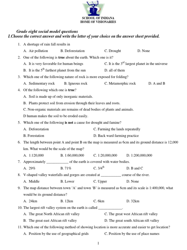Grade Eight Social Model Questions | PDF | Rock (Geology) | Erosion