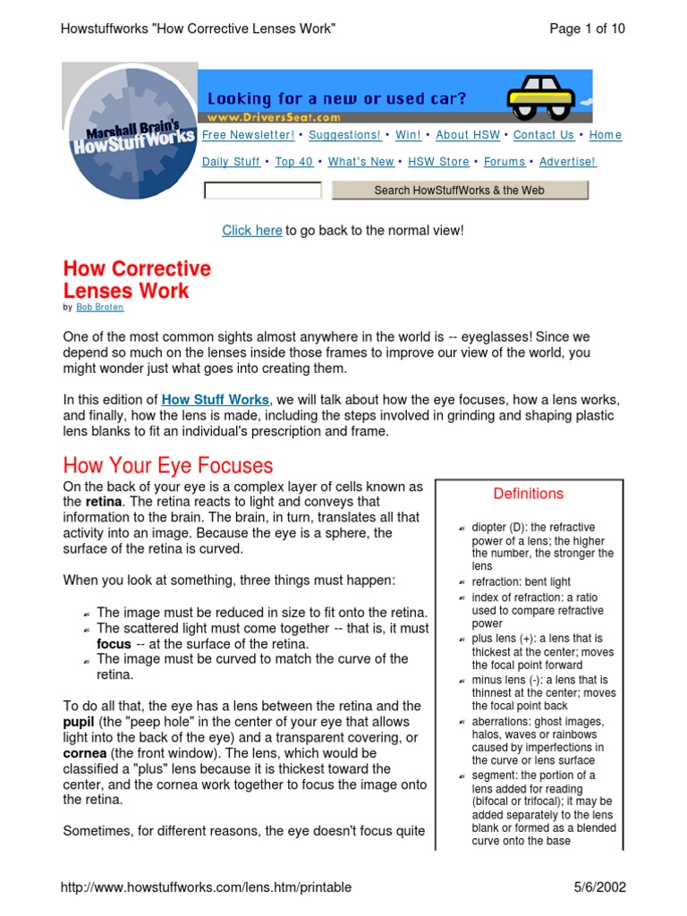 How Corrective Lenses Work: How Your Eye Focuses | PDF | Eye ...