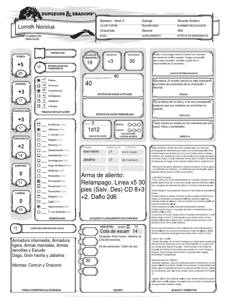 Ejemplo Hoja de Personaje DND | PDF | Arsenal