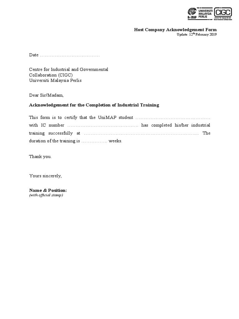 Host Company Acknowledgement Form | PDF