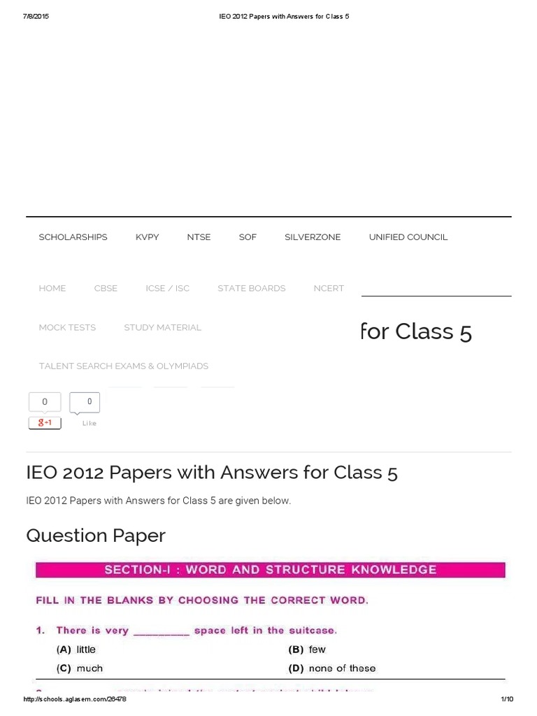 Class 5 - IEO 2012 Papers With Answers For Class 5 | PDF | Career & Growth
