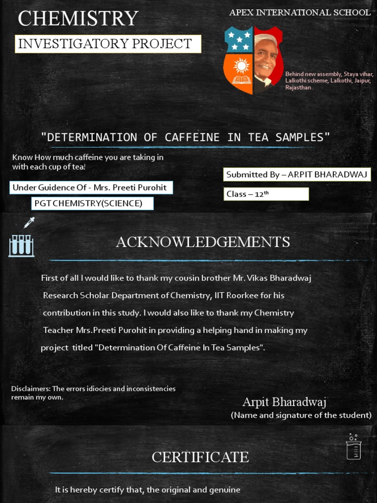 Investigatory Project On Amount of Caffeine in Tea Samples | PDF ...