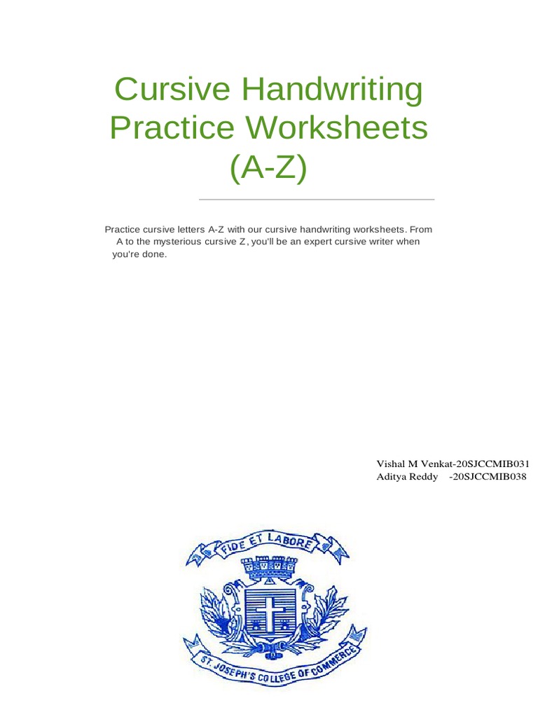 Cursive Handwriting Practice Worksheets (A-Z) : Vishal M Venkat ...