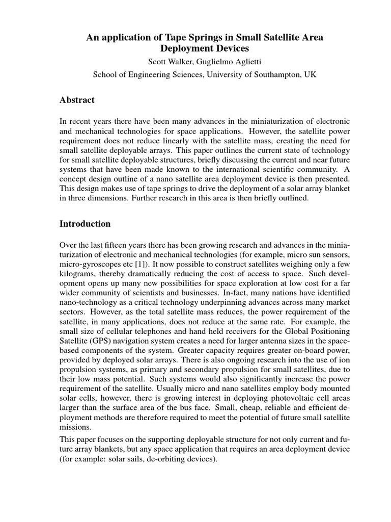 An Application of Tape Springs in Small PDF | PDF | Bending | Satellite
