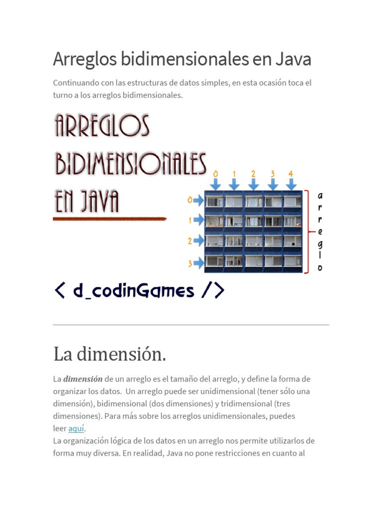 Arreglos bidimensionales Java | PDF | Estructura de datos de matriz | Matriz (Matemáticas)