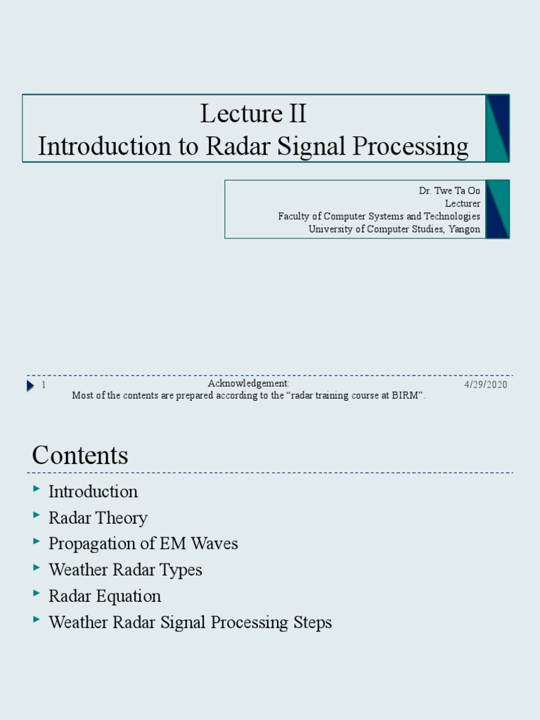 Introduction To Radar Signal Processing | PDF | Radar | Radio Wave