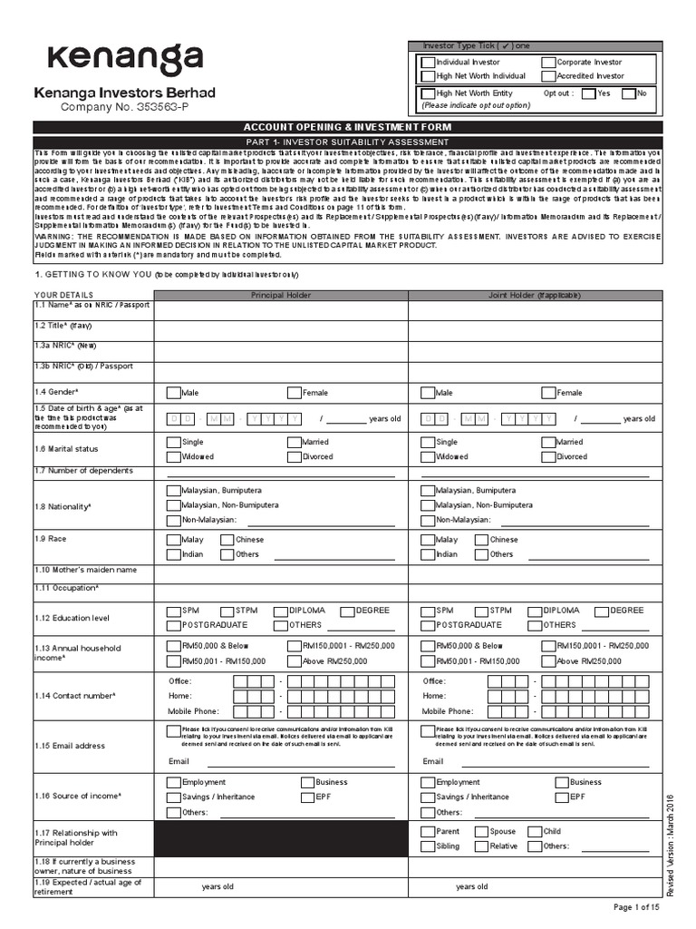 Investor Suitability Assessment Form | PDF | Investor | Fixed Income