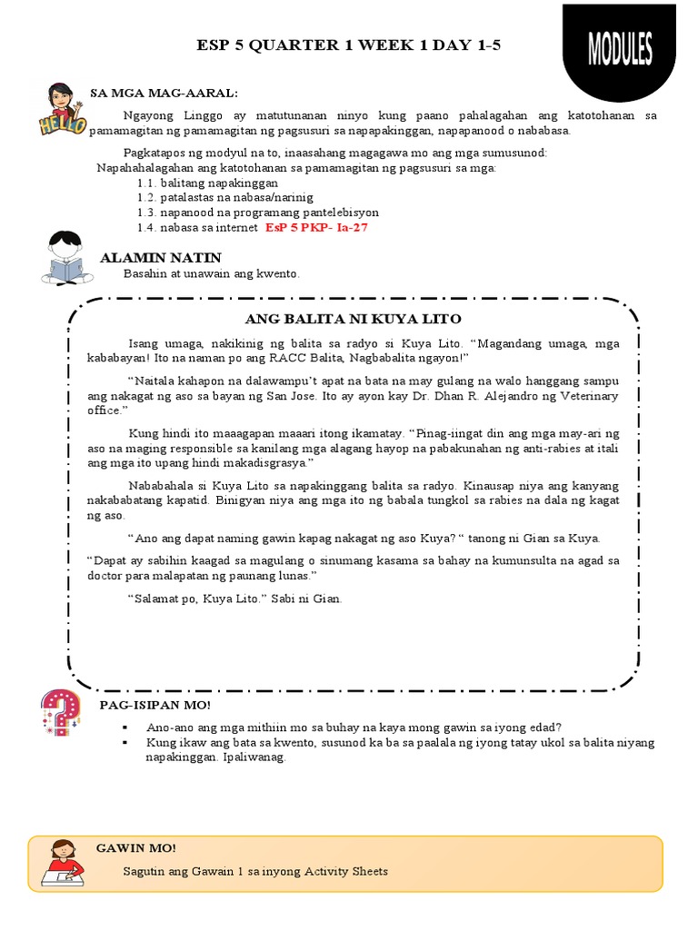 Esp 5 Quarter 1 Week 1 Self-Learning Module | PDF