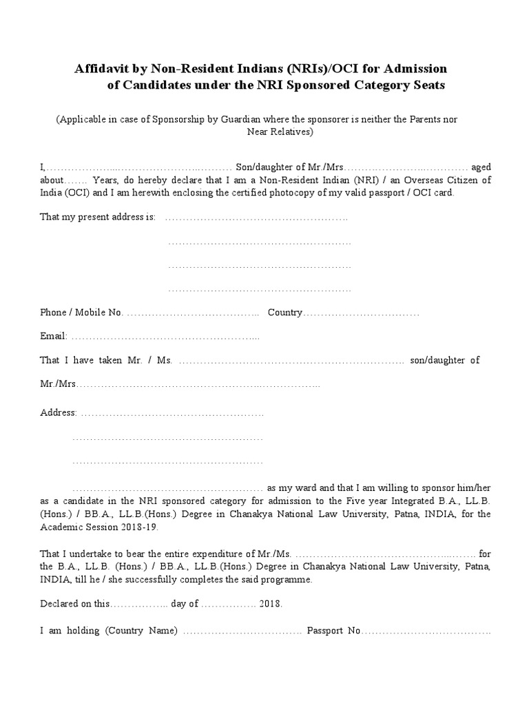Nri Sponsor | PDF | Affidavit | Bachelor Of Arts