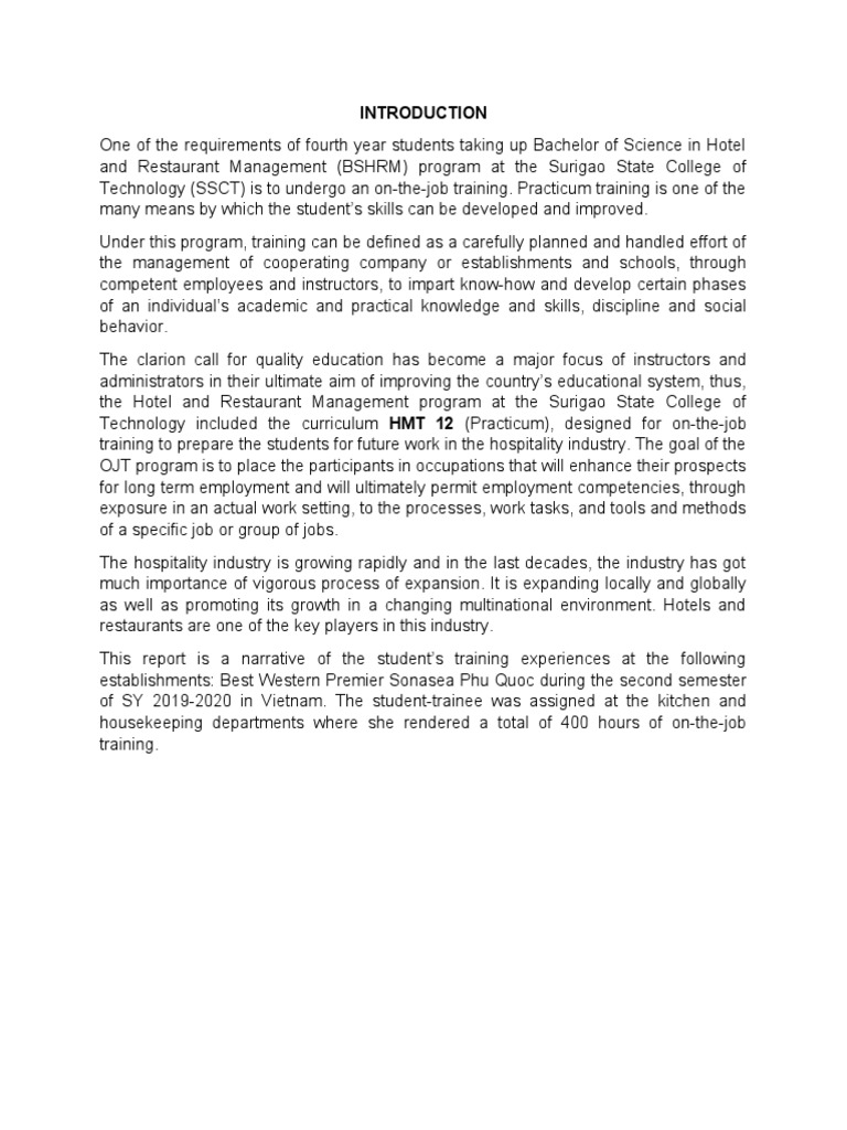 Narrative Report | PDF | Resort | Restaurant And Catering