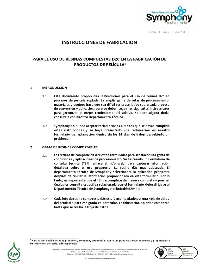 Instrucciones de Fabricacion d2c PDF | PDF | Extrusión | Temperatura