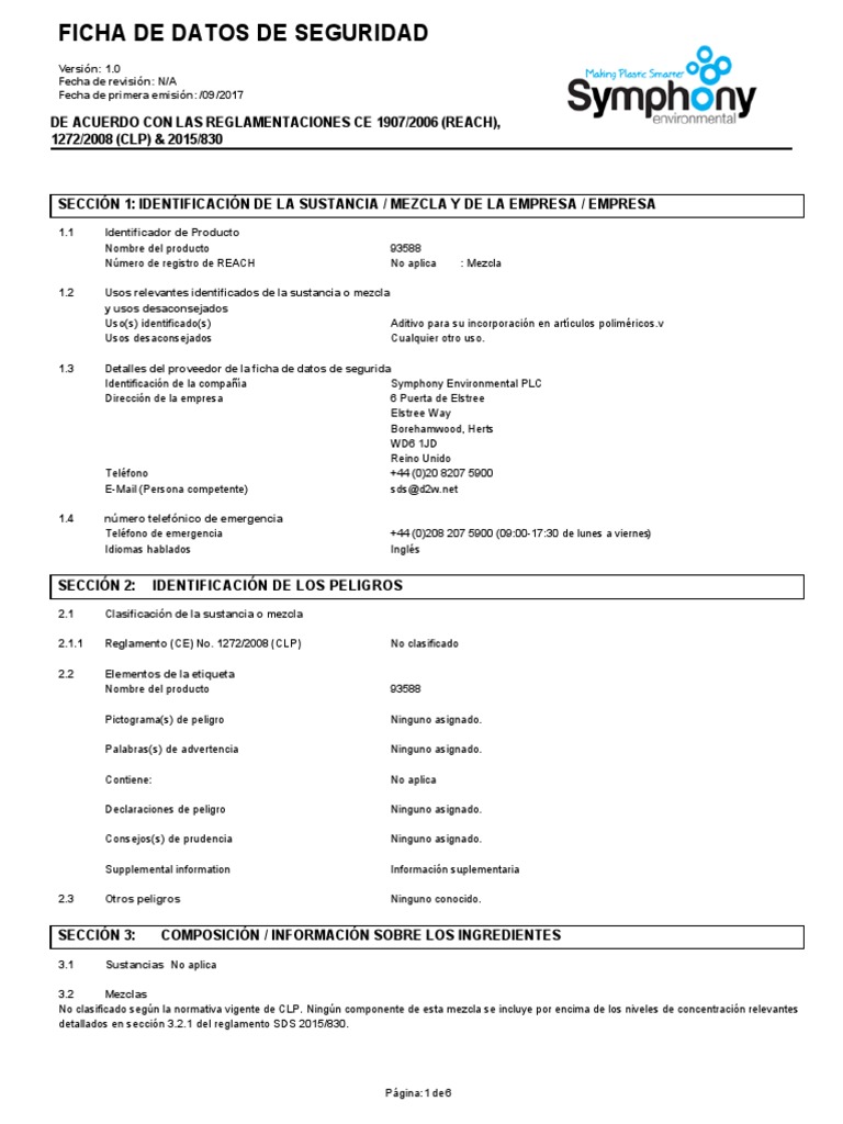 Ficha de Datos de Seguridad PDF | PDF | Toxicidad | Agua