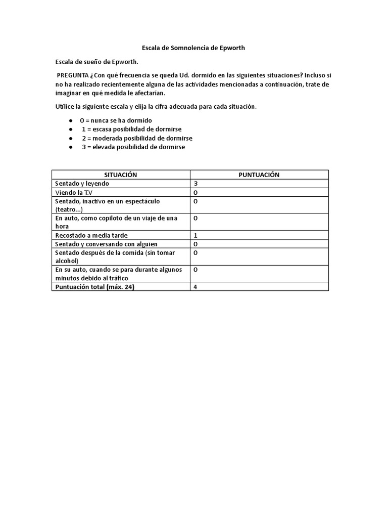 Escala de Somnolencia de Epworth - Documentos de Google PDF | PDF