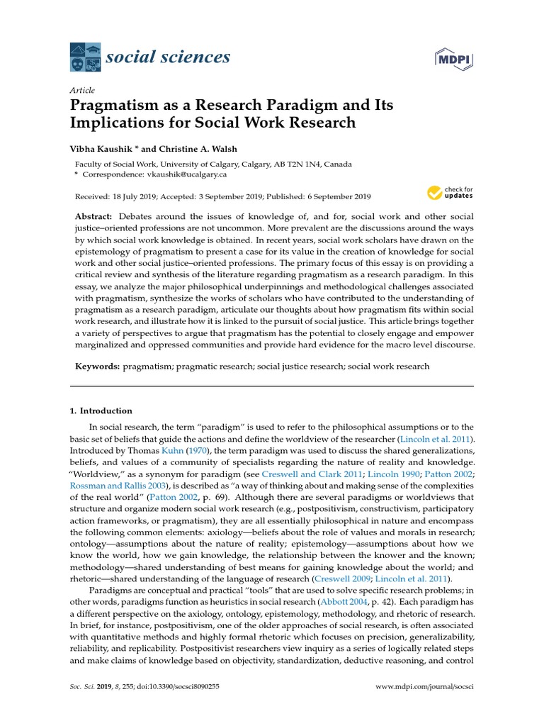 Social Sciences: Pragmatism As A Research Paradigm and Its Implications ...