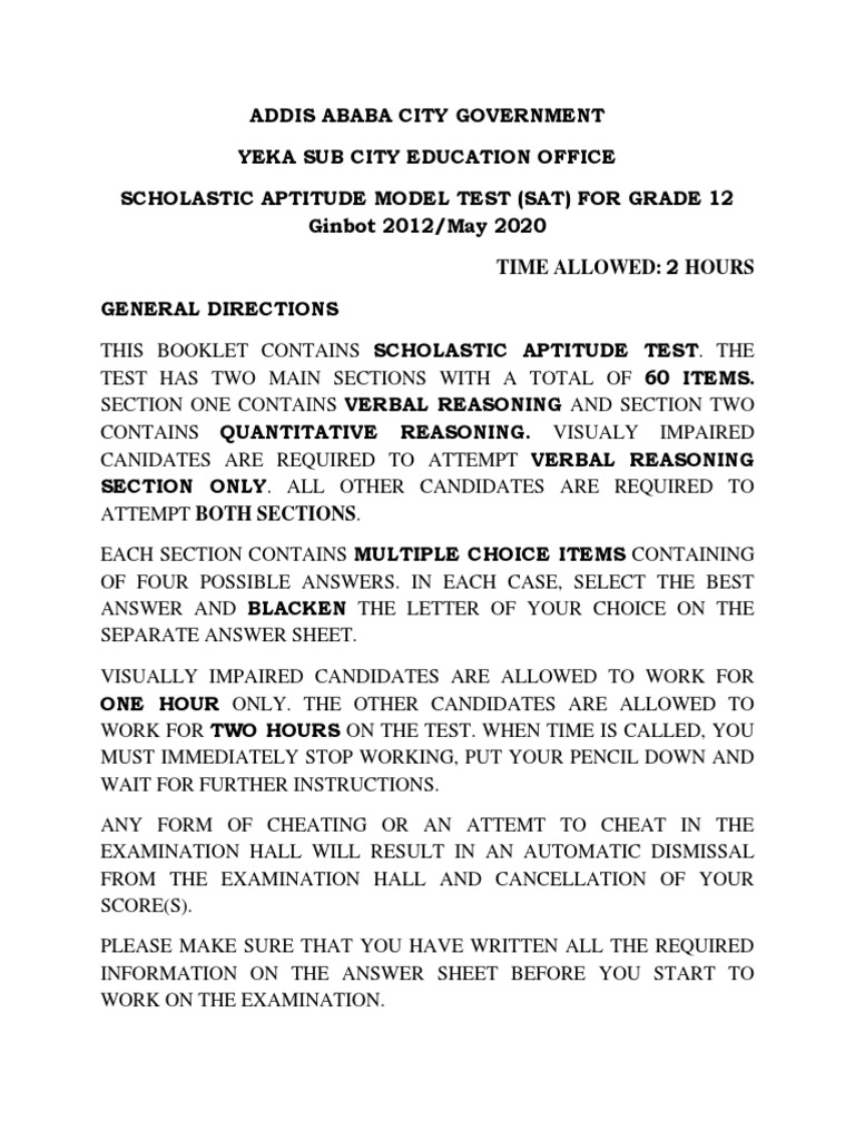 Scholastic Aptitude Test (Sat) Final | PDF | Sat | Fraction (Mathematics)
