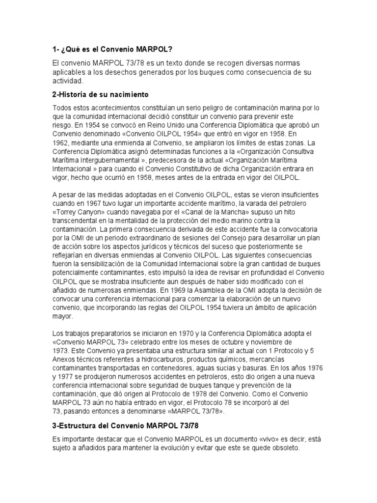 Resumen El Convenio MARPOL 73 78 | PDF | Tratado | Dioxido de nitrogeno