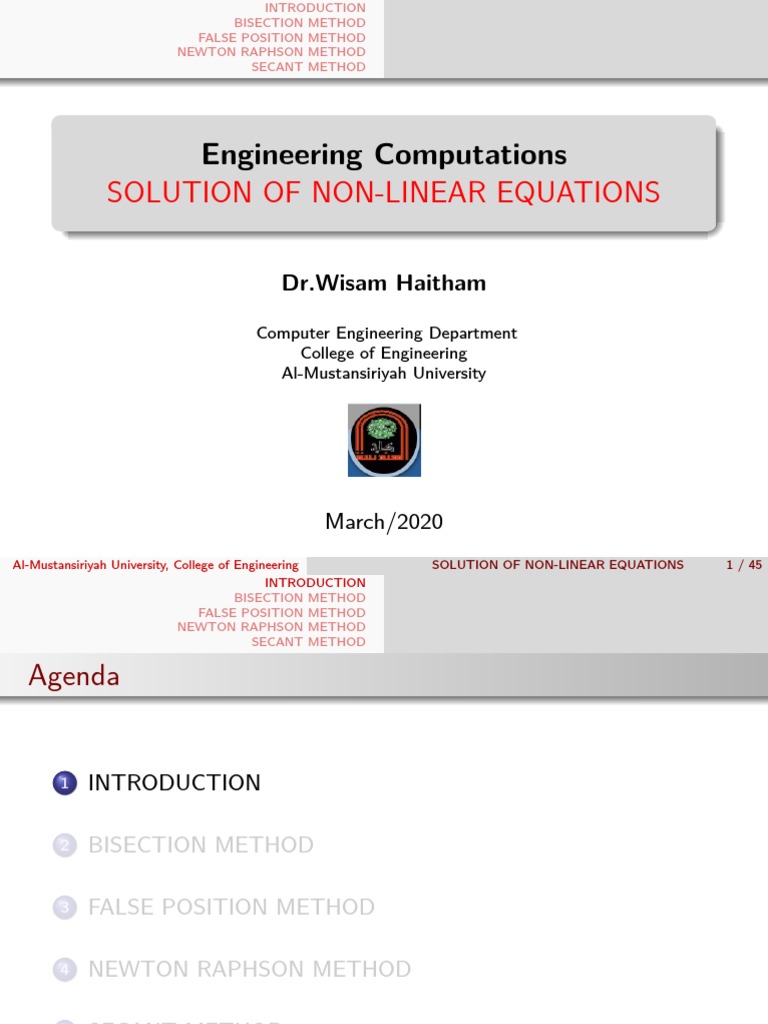 Engineering Computations: Solution of Non-Linear Equations | PDF ...