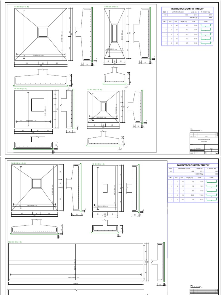 Pad Footings Quantity Take Off: F2 100 / 240 (D 50... 40) F7 250 / 250 ...