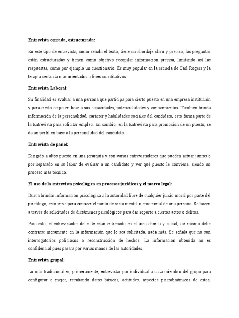 Entrevistas cerradas o estructuradas en psicología | PDF | Cuestionario ...