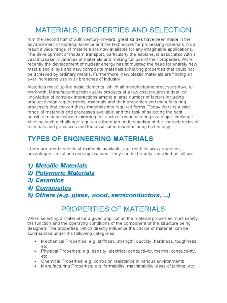 MATERIALS and Selection | PDF | Materials Science | Metals