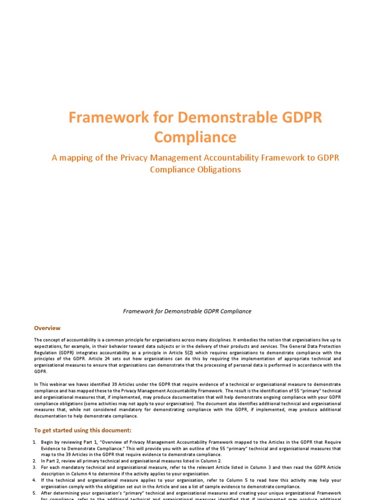 Accountability Roadmap For Demonstrable GDPR Compliance | PDF ...