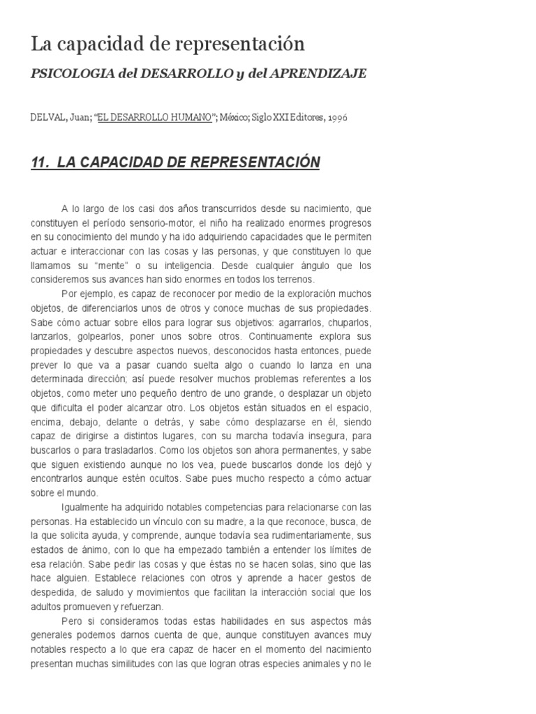 Juan Delval El Desarrollo Humano Cap 11-La Capacidad de Representacion ...