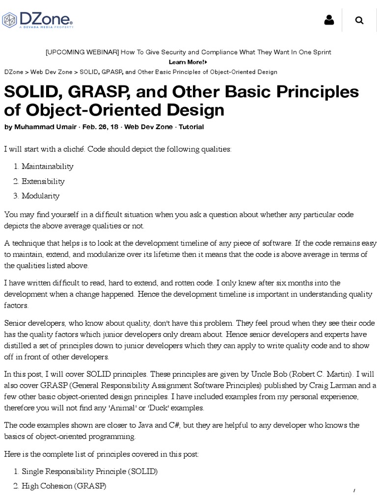 SOLID, GRASP, and Other Basic Principles of Object-Oriented Design | PDF
