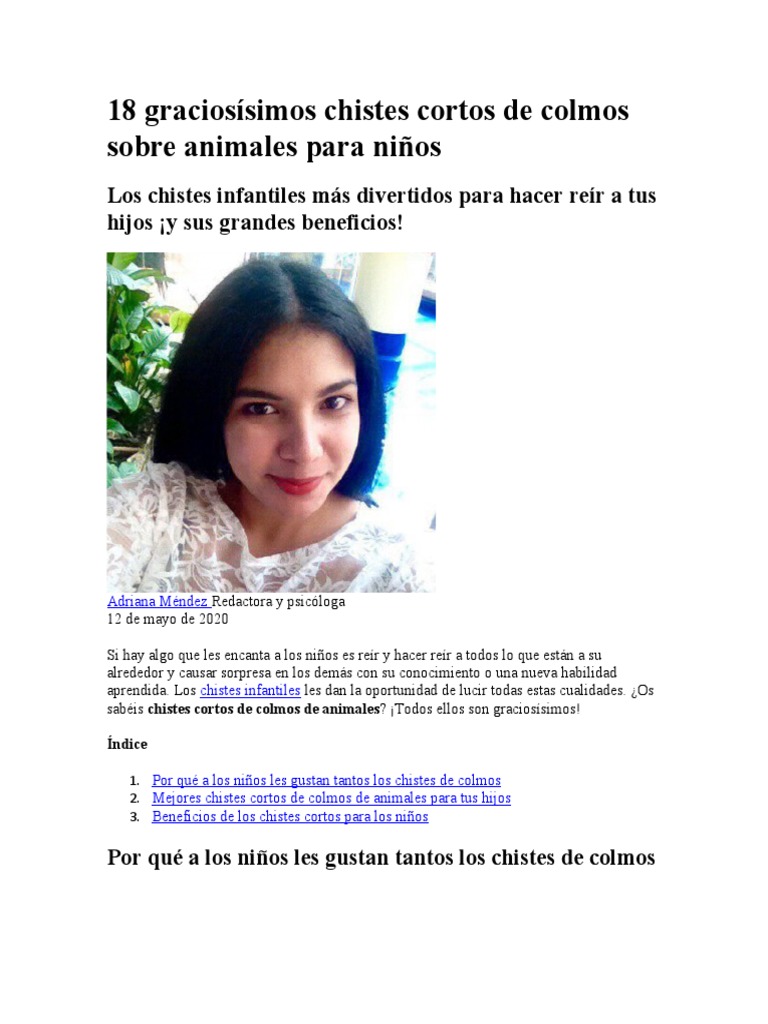 Graciosísimos Chistes Cortos de Colmos Sobre Animales para Niños | PDF ...