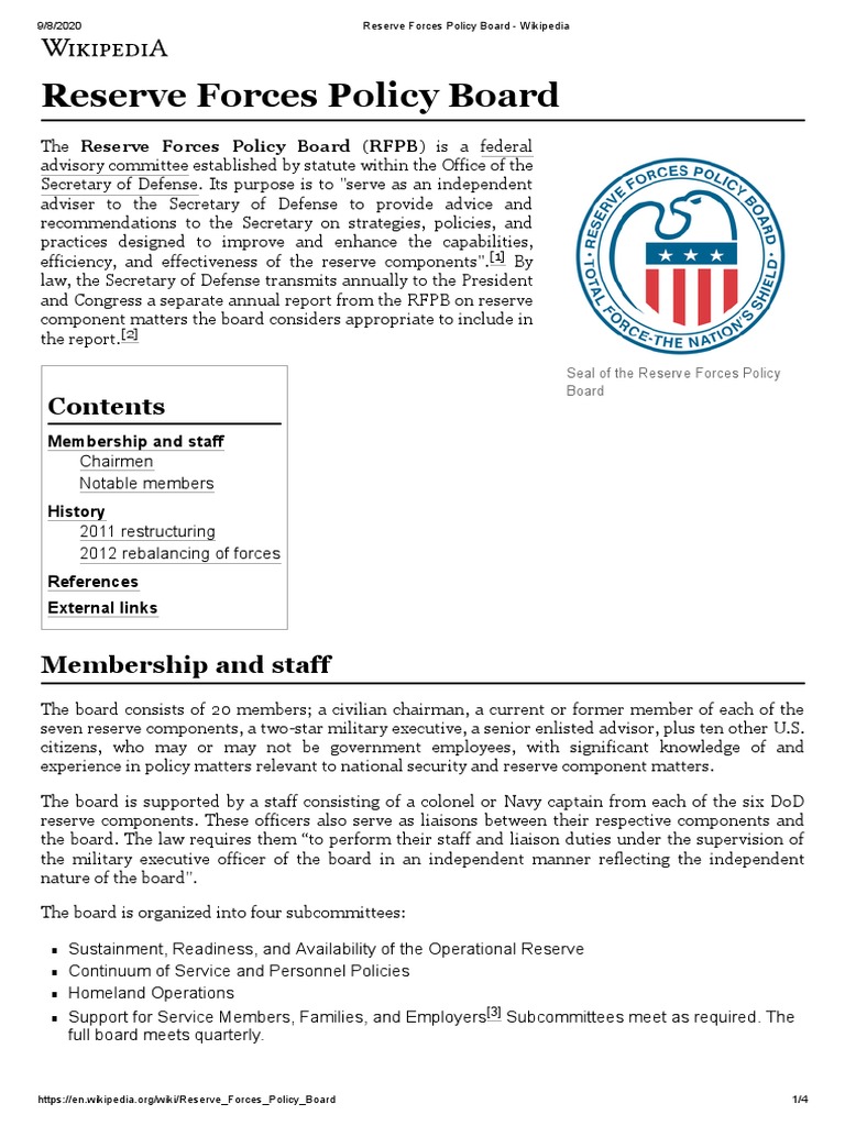 Reserve Forces Policy Board | PDF | Defence Ministries | Military Of ...