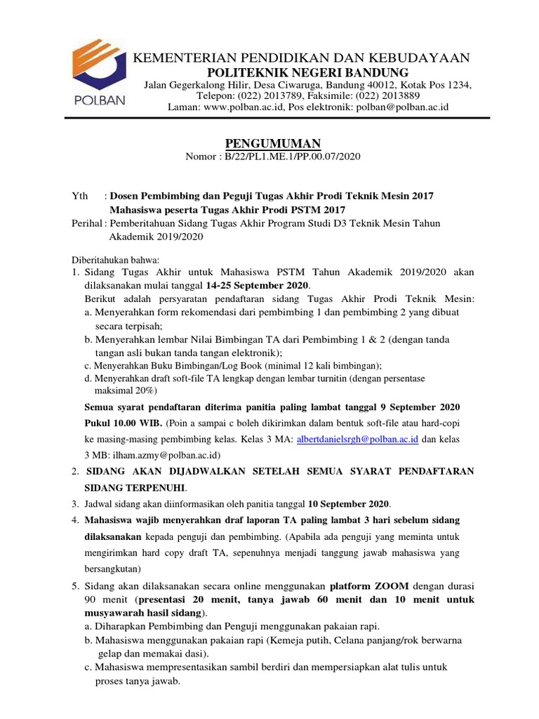 PENGUMUMAN TEKNIS TA PSTM Final | PDF