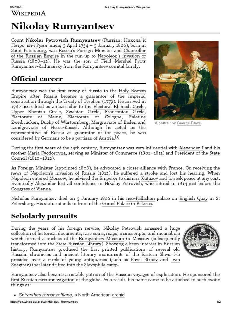 Nikolay Rumyantsev: Official Career | PDF