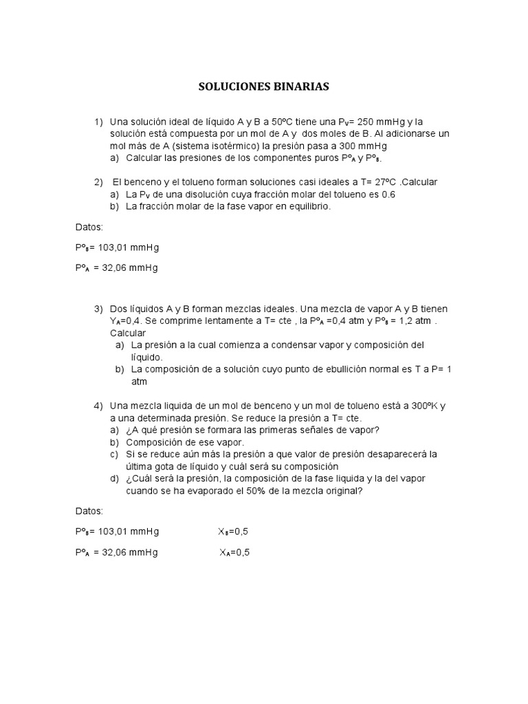 Soluciones Binarias | PDF | Fase (materia) | Líquidos