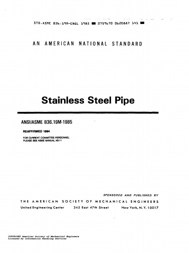 B36.19M Stainless Steel Pipe | PDF
