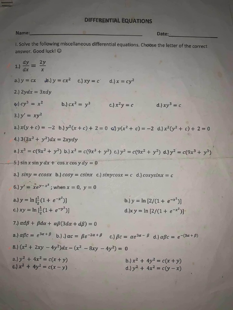 Differential Equations Exam | PDF