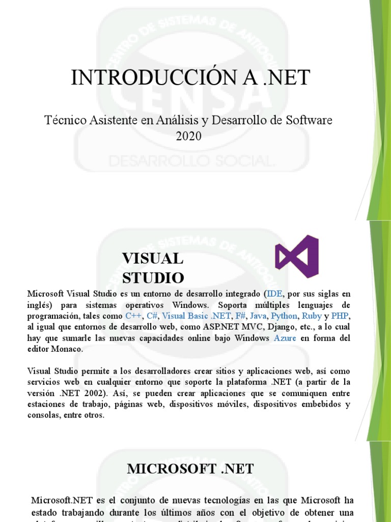 Introducción a .NET y Visual Studio | PDF | .NET Framework | Microsoft Visual Studio