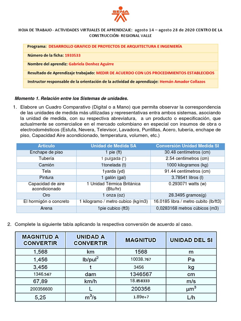 Hoja De Trabajo De Conversión De Unidades De Medida: Respuestas