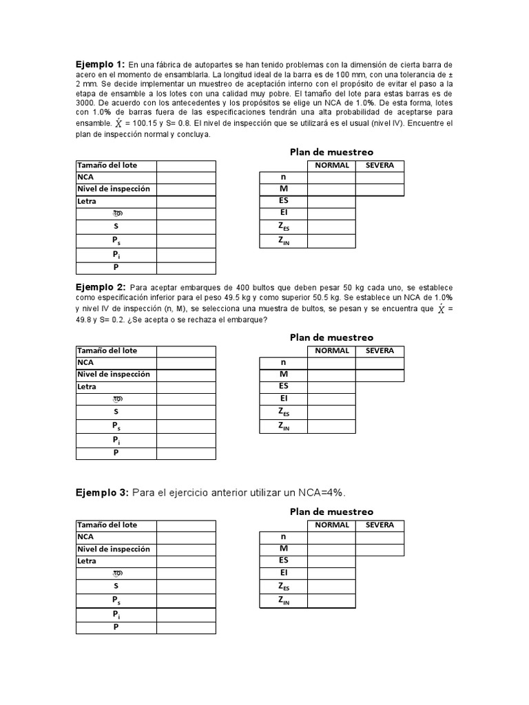 Ejercicios MIL-STD 414 | PDF