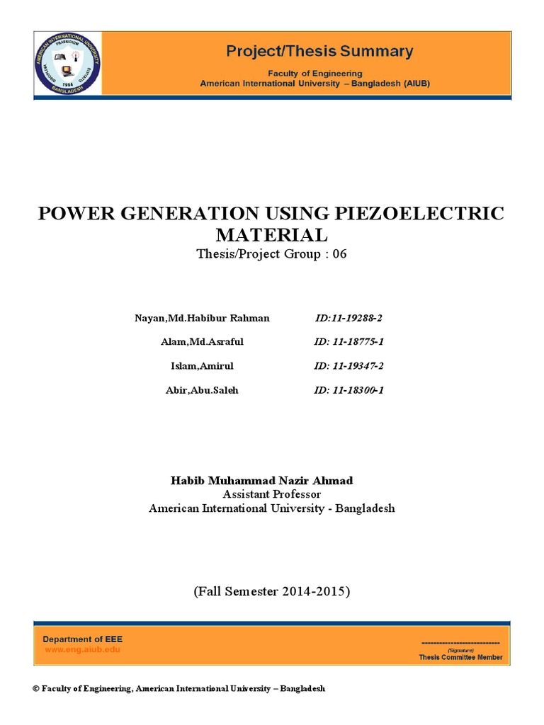 Power Generation Using Piezoelectric Material: Thesis/Project Group: 06 ...
