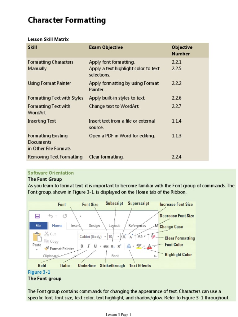 Word Lesson 3 PDF | PDF | Typefaces | Button (Computing)