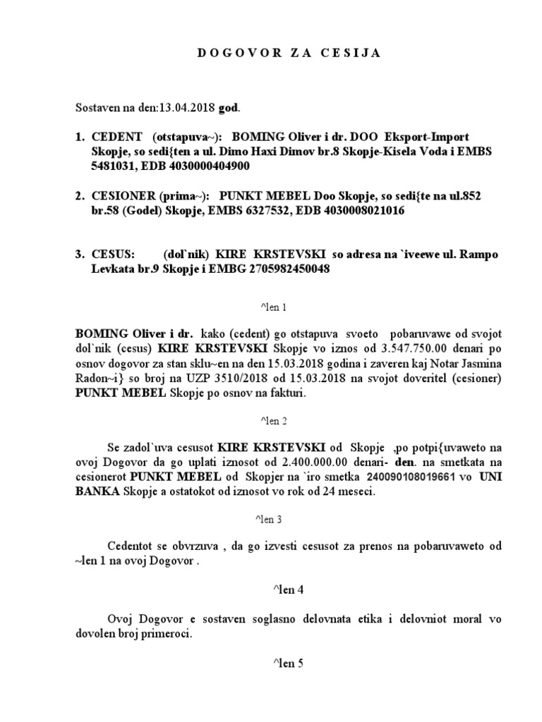 CESIJA Punkt Memel BOMING | PDF