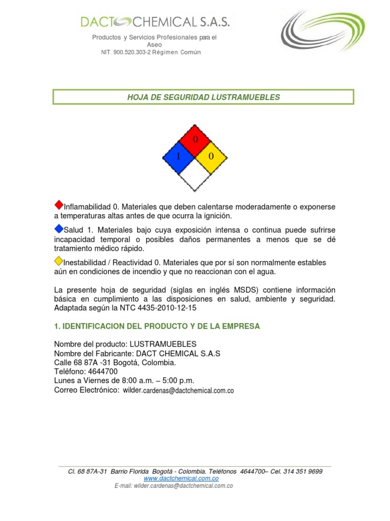 Lustramuebles HOJA SEGURIDAD PDF | PDF | Residuos | Agua