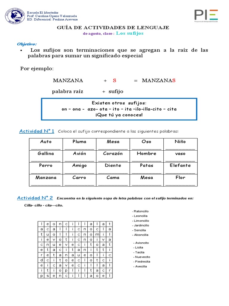 Actividades sobre Sufijos en Español | PDF