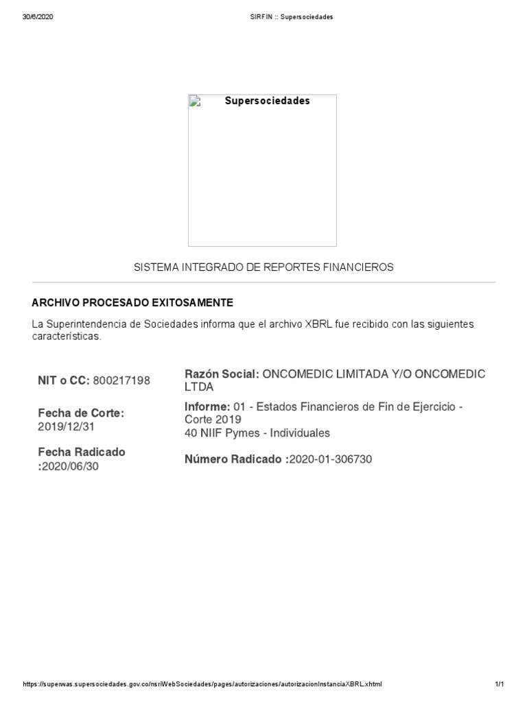 SIRFIN - Supersociedades - No RADICADO | PDF | Negocios | Finanzas y dinero