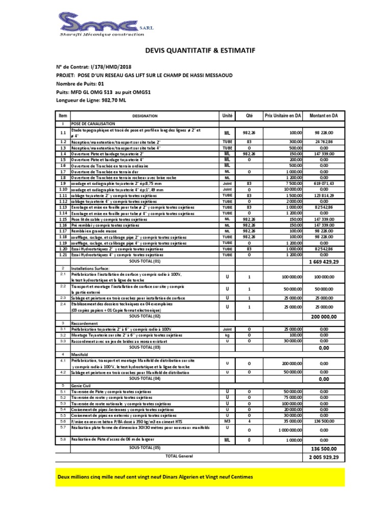 1-Devis Quantitatif Et Estimatif OMG 51 PDF | PDF | Ingénierie civile ...