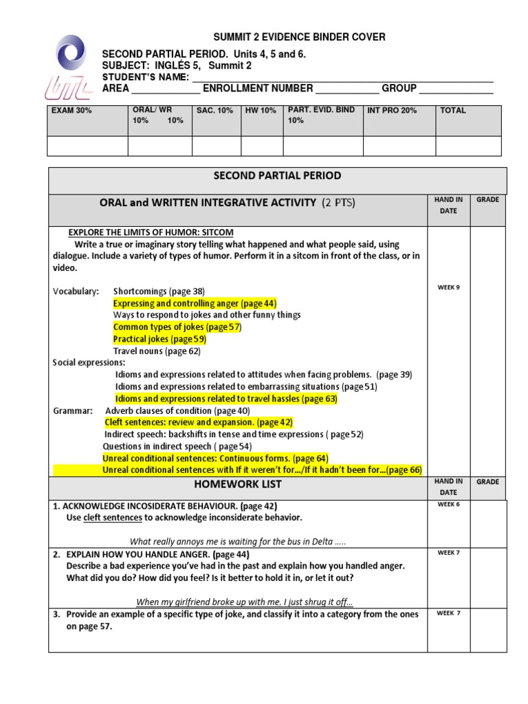 Summit 2, 2nd Partial Evidence Binder Cover, Sep Dic 2016 | PDF | Jokes | Grammar