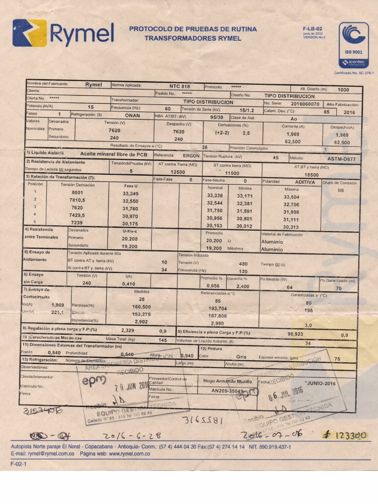 Protocolo Transformadores | PDF